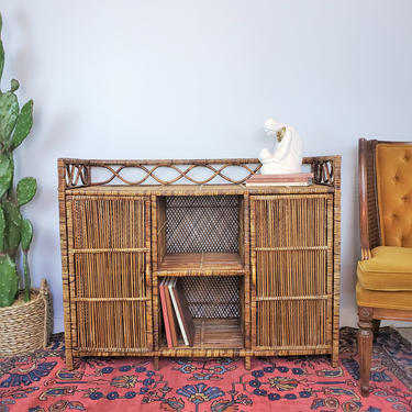 Vintage Boho Rattan Hutch with Cabinets | MCM Wicker | Savage Cactus Co ...