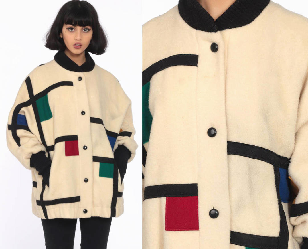 Color Block Jacket 80s Wool Coat Piet Mondrian Jacket 70s | Shop Exile ...