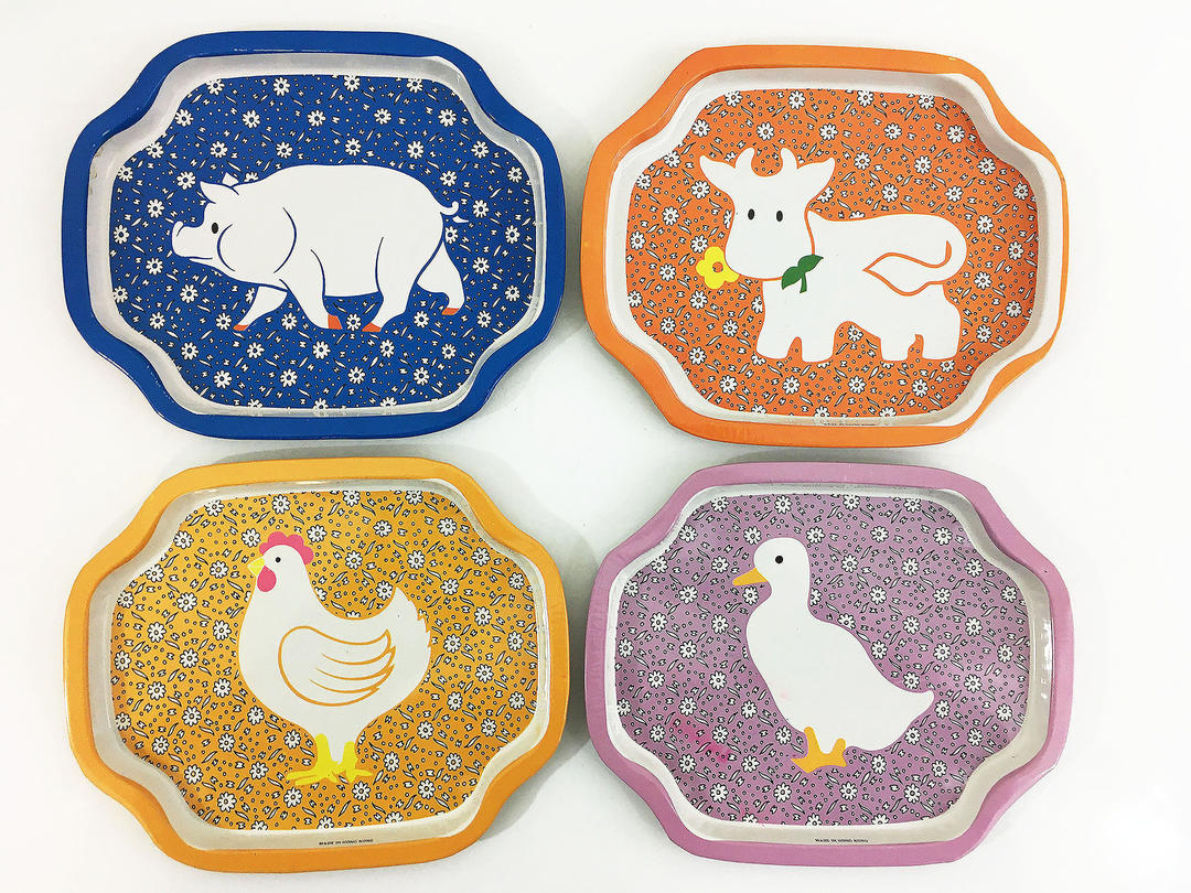 Vintage Farm Animal Trays 1980's Set of Four (4) Pig Cow | Check Engine ...