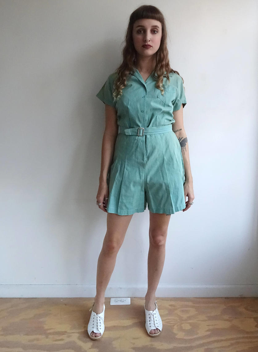 Vintage 40s Gym Suit/ 1940s Athletic Wear/ Green Belted Uniform ...