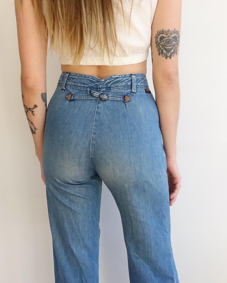 Vintage 70s Landlubber Denim Wide Leg Pants/ Western Style Back ...